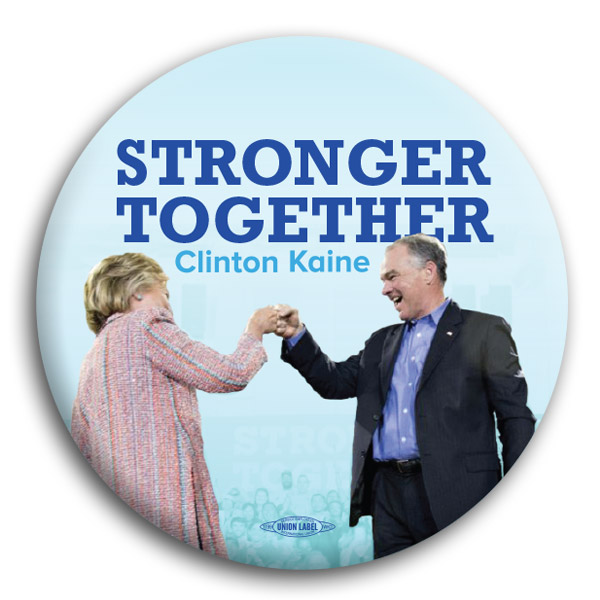 Clinton and Kaine Stronger Together 3" Photo Button - #BT55010 ...